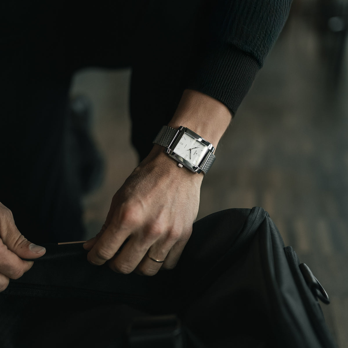 Prisma - Rectangular men's watch in polished steel with white dial