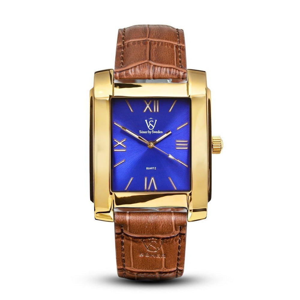 Mercado - Rectangular men's watch in polished steel with blue dial