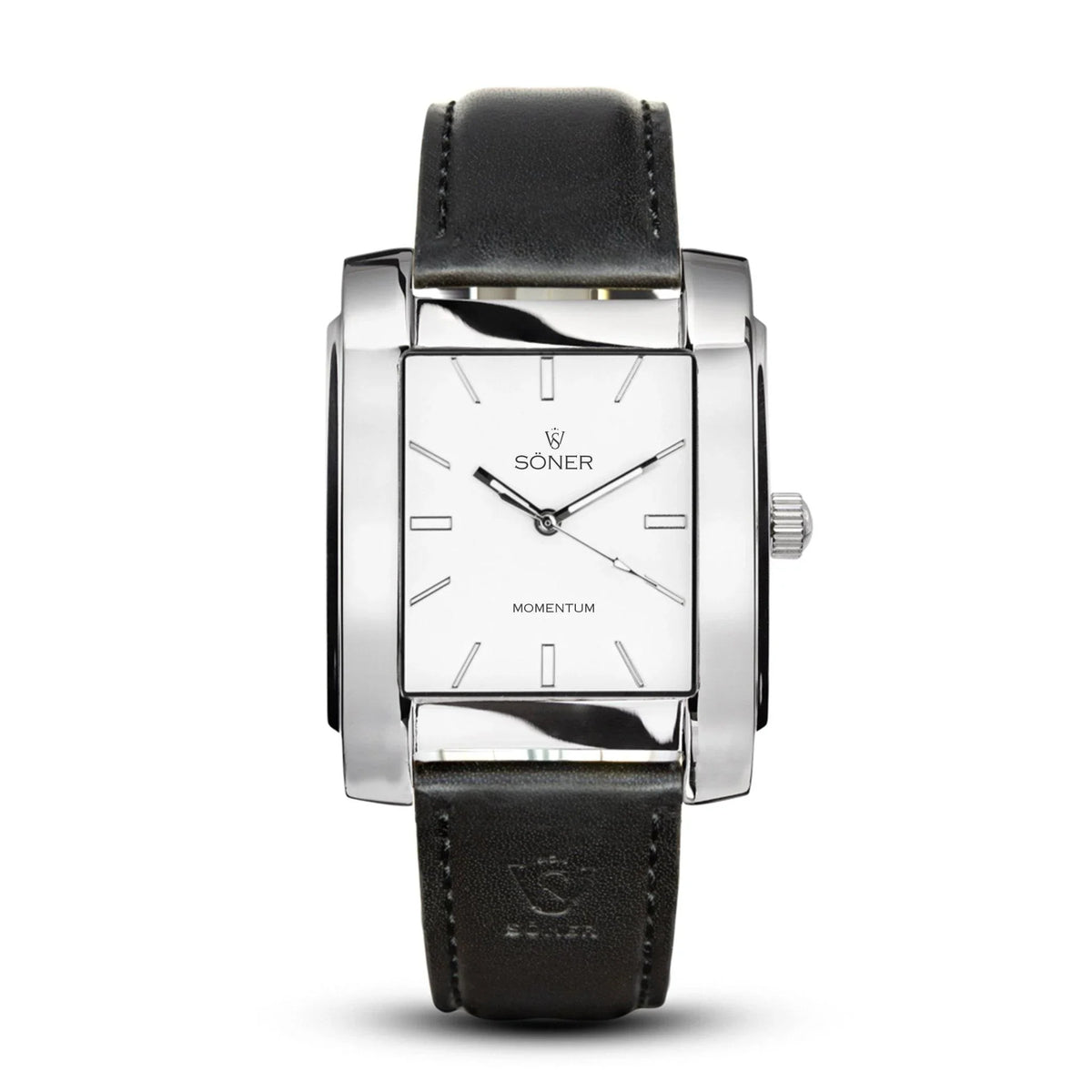 Hoover - Rectangular men's watch in polished steel with a white dial